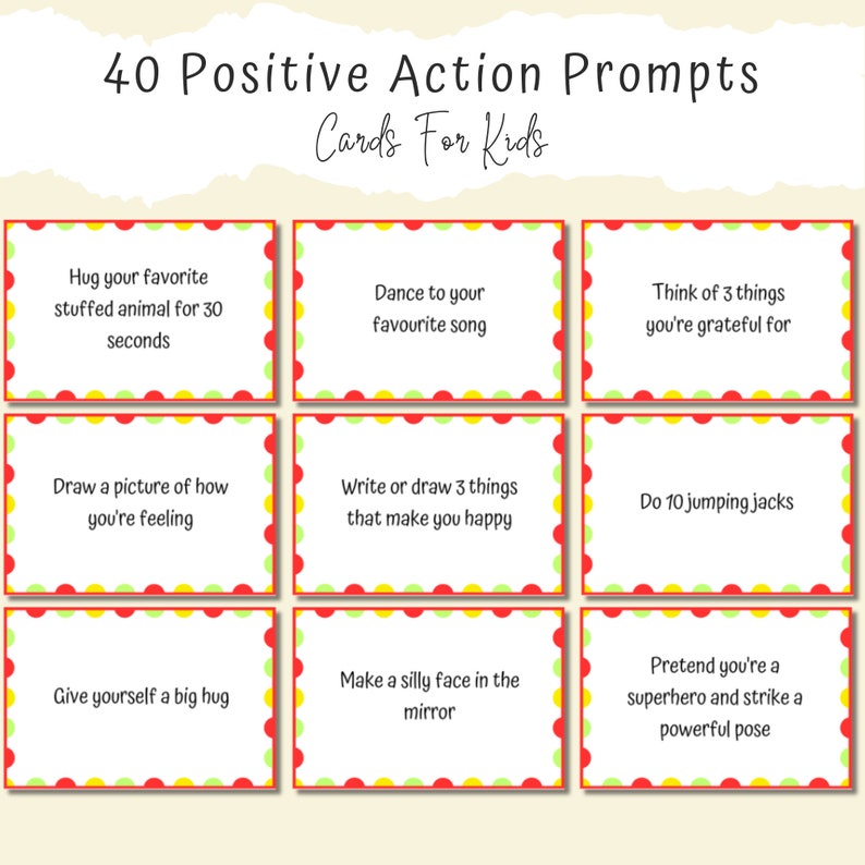 Positive Action Cards for Kids Printable | Mood Boosting Activities ...