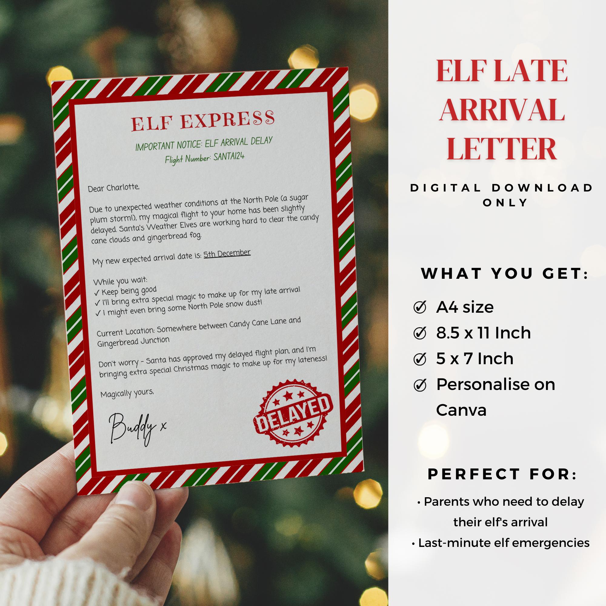 Elf Late Arrival Letter Printable | Delayed Elf Note | North Pole ...