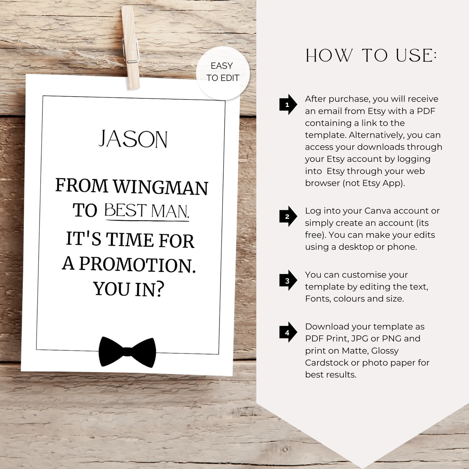 Best Man & Groomsman Proposal Card Printable Groomsmen Ask Ideas Best ...
