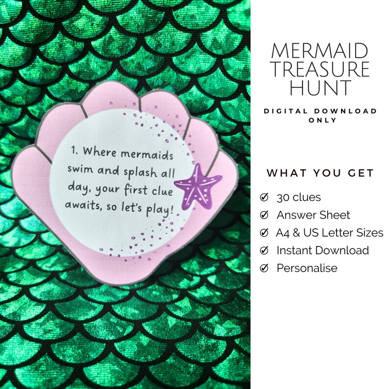 Mermaid Party Treasure Hunt Game, Printable Birthday Party Scavenger ...