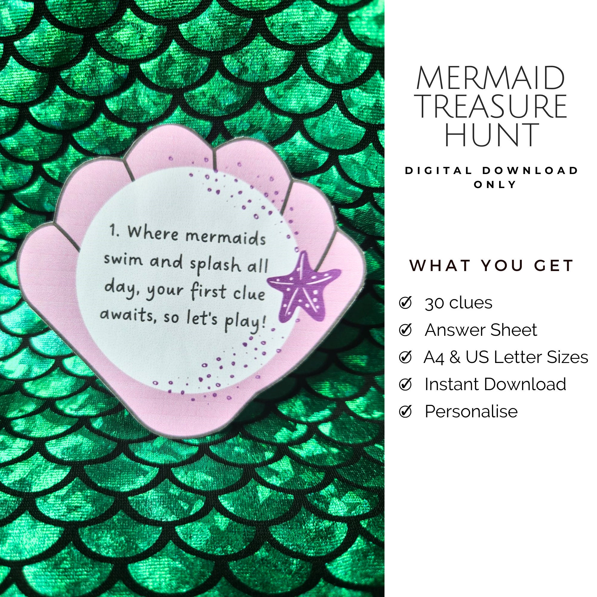 Mermaid Party Treasure Hunt Game, Printable Birthday Party Scavenger ...