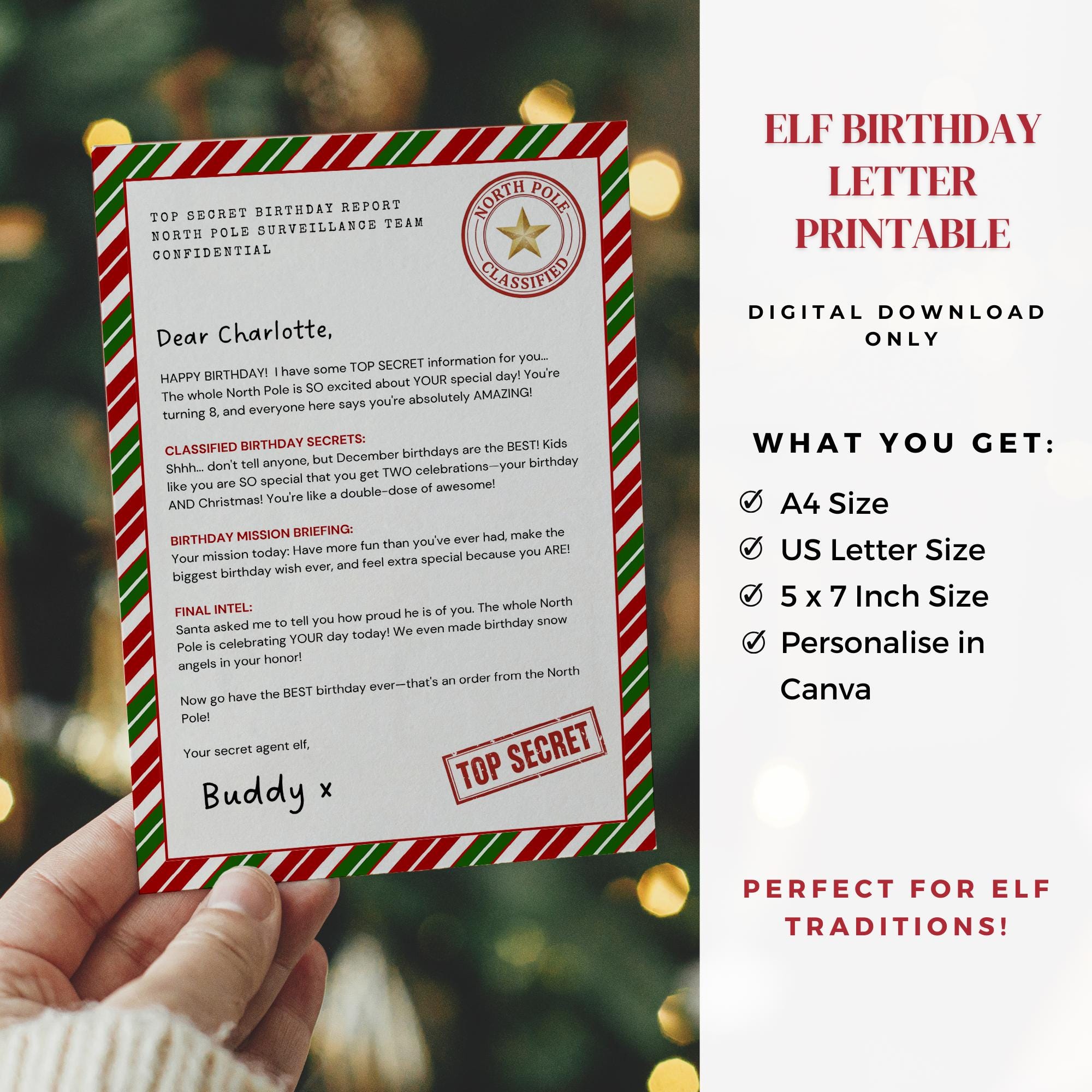 Elf Birthday Letter Printable Editable Canva Template | Happy Birthday ...