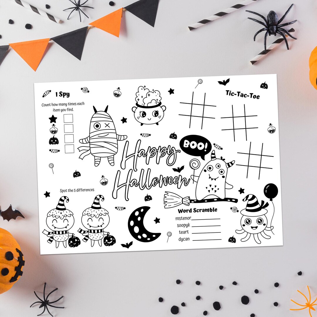 Halloween Monster Printable Kids Placemat | Children Activity Sheet ...