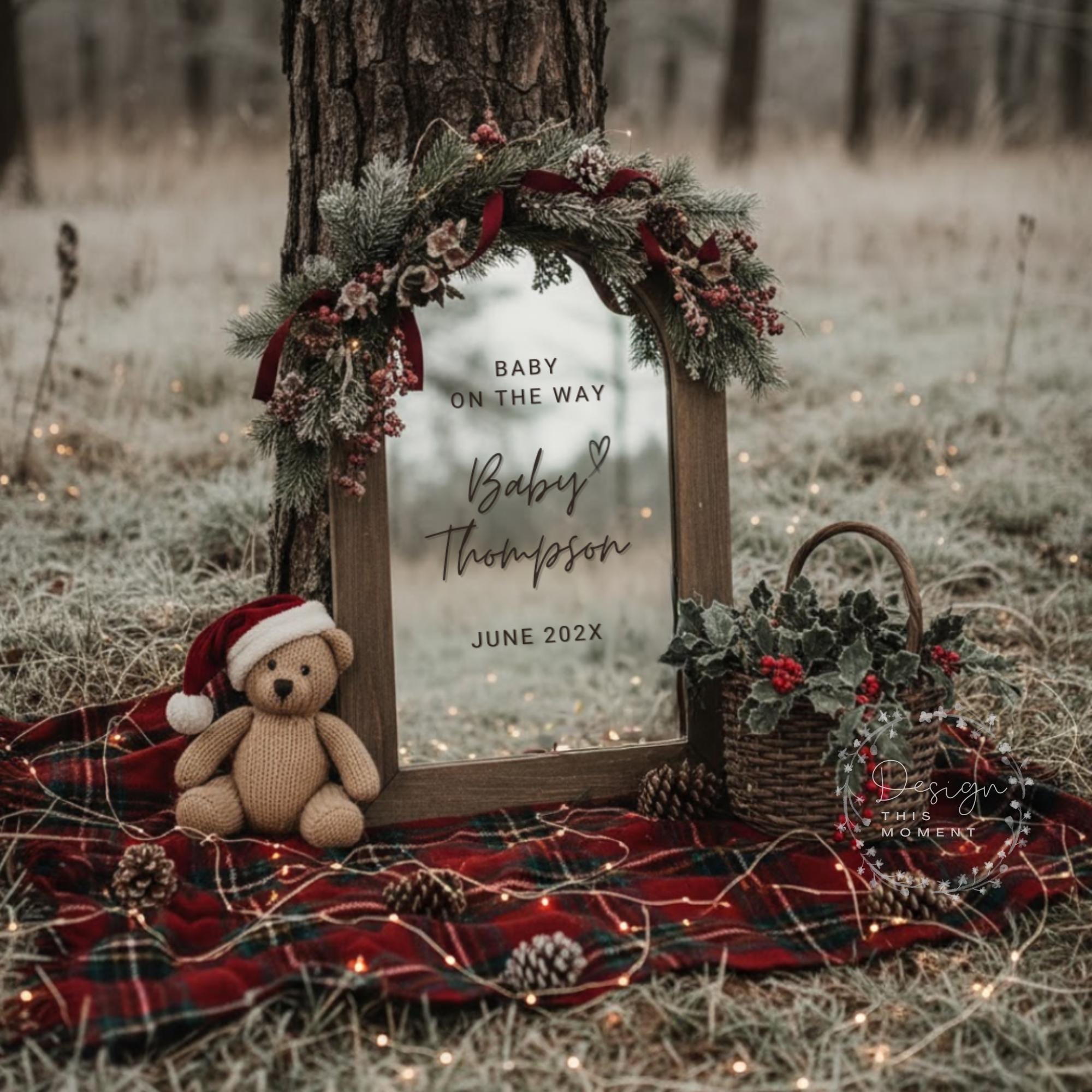 Christmas Digital Pregnancy Announcement Mirror Template | Modern Baby ...