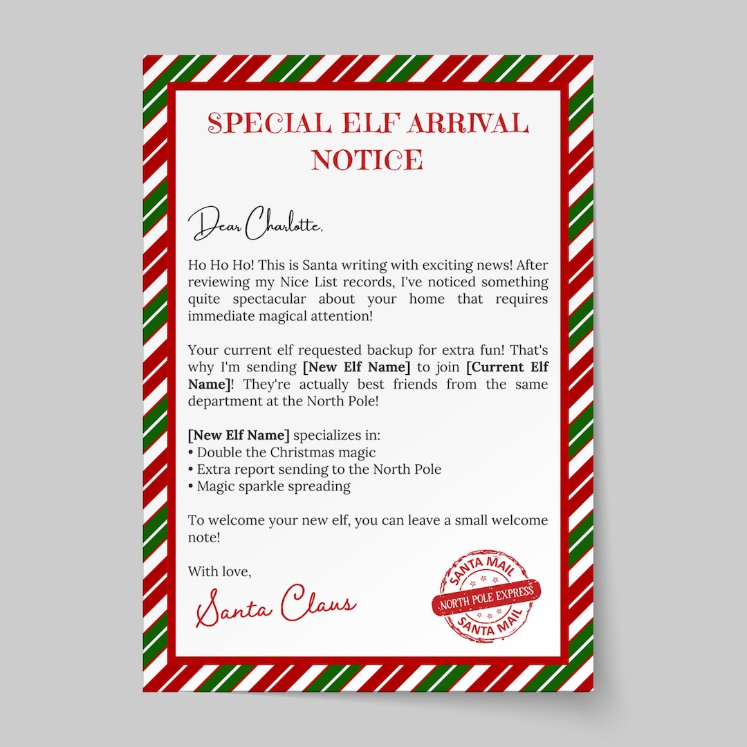 New Elf Arrival Announcement Printable | Second Elf Introduction ...
