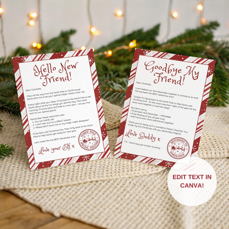 First Time Elf Hello Goodbye Letter Set Editable Template | Printable ...