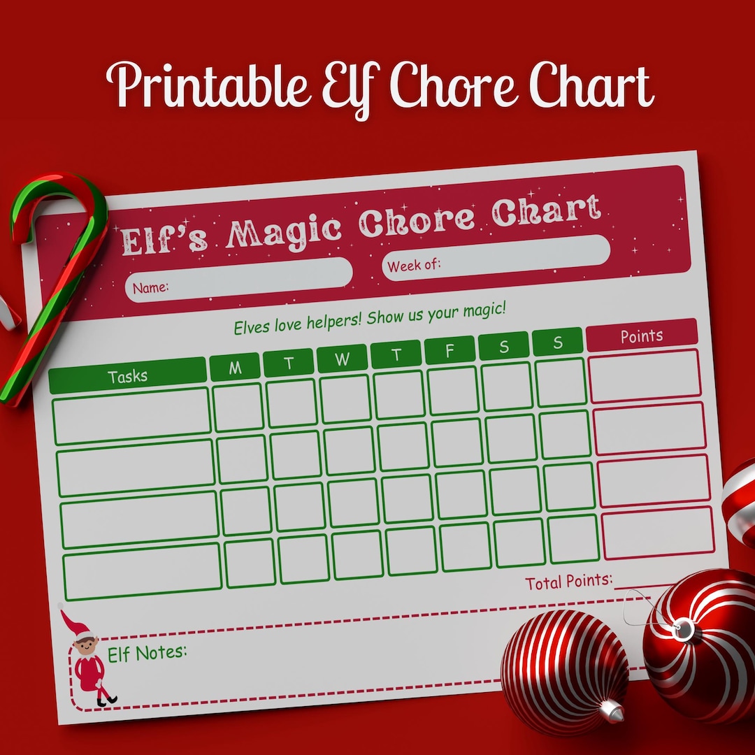 Christmas Elf Chore Chart Printable | Holiday Behaviour Chart | Kids ...
