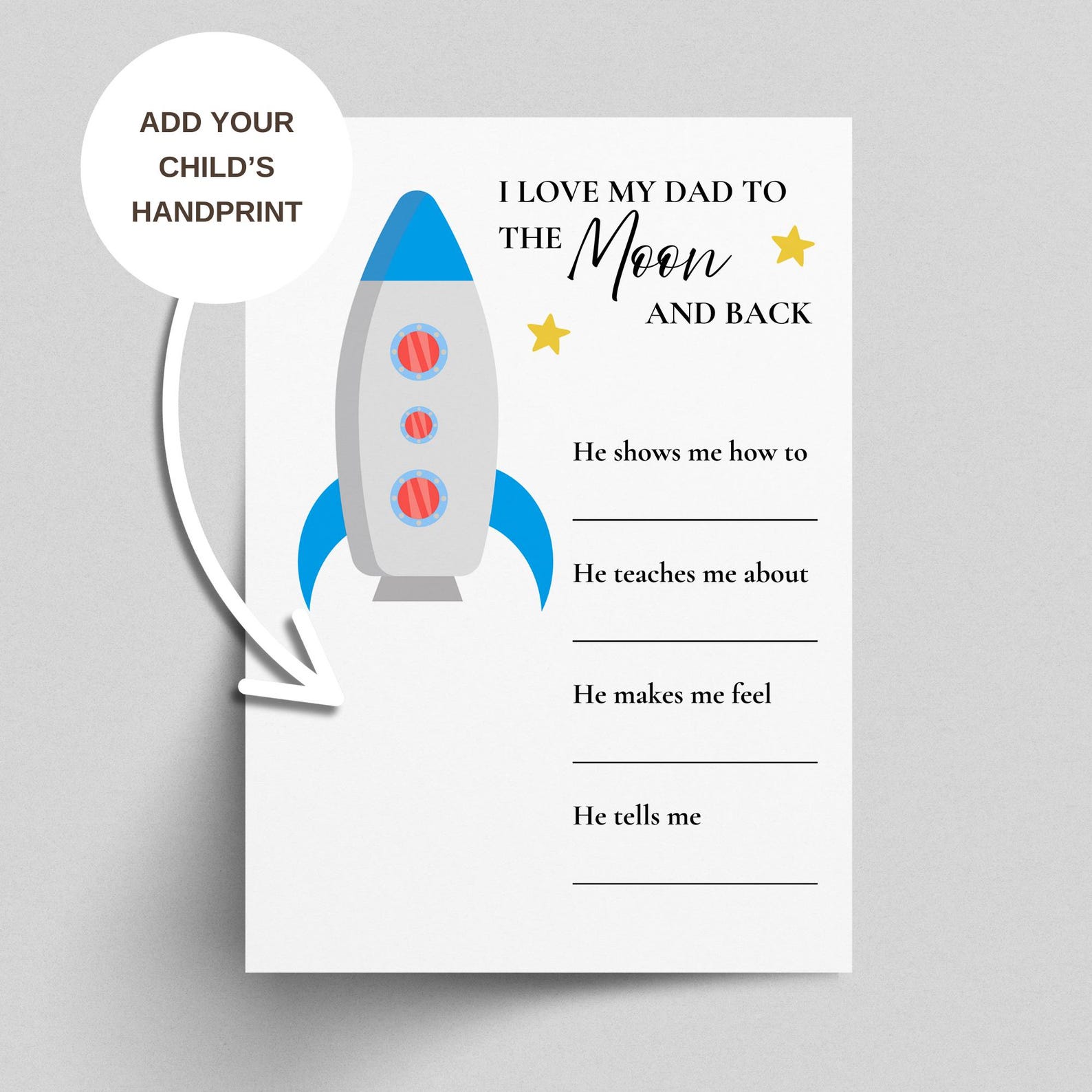 Father's Day Rocket Handprint Craft Printable | Dad Birthday Gift From ...