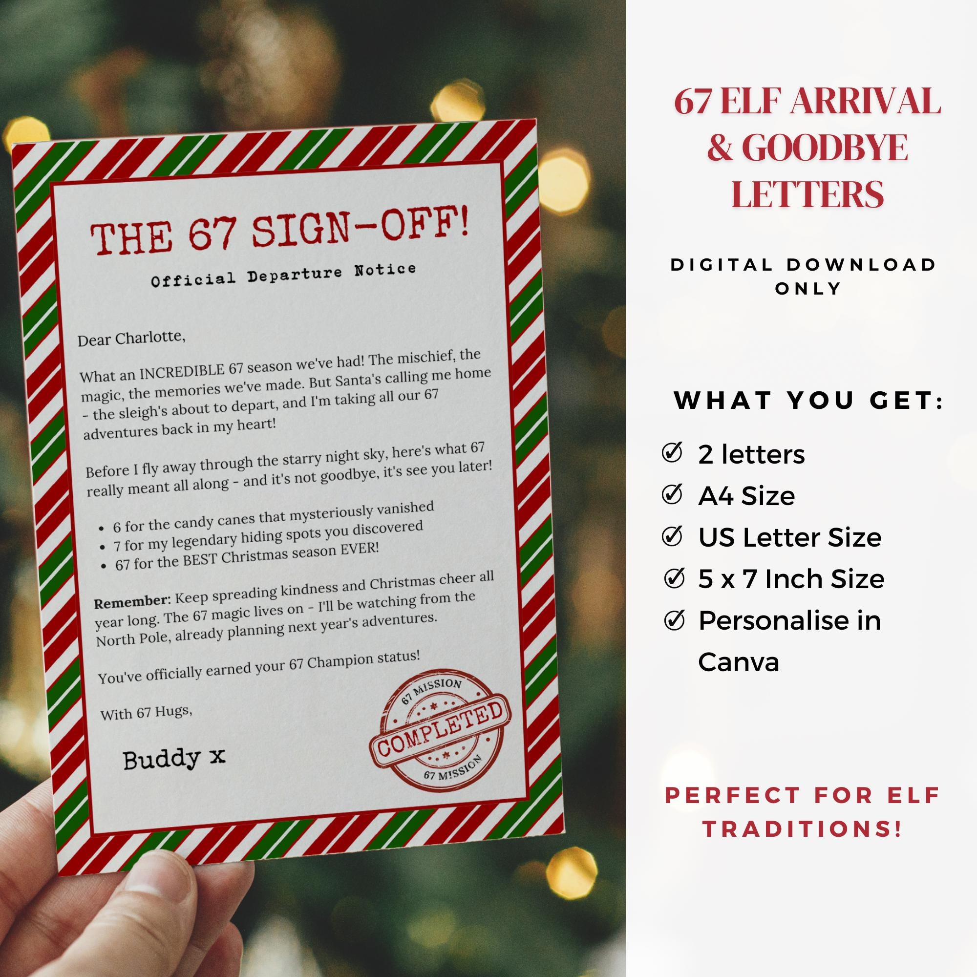 67 Elf Arrival & Goodbye Letter Printable | Editable Christmas Elf ...