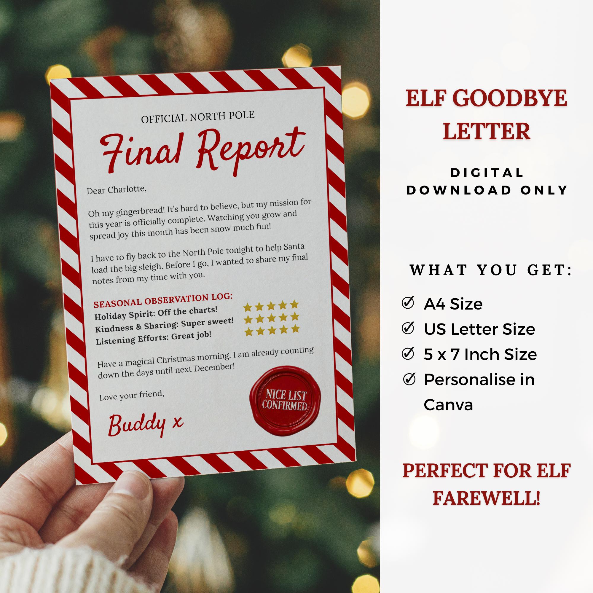 Printable Elf Goodbye Letter | Final Elf Report | Last Day Elf Note ...
