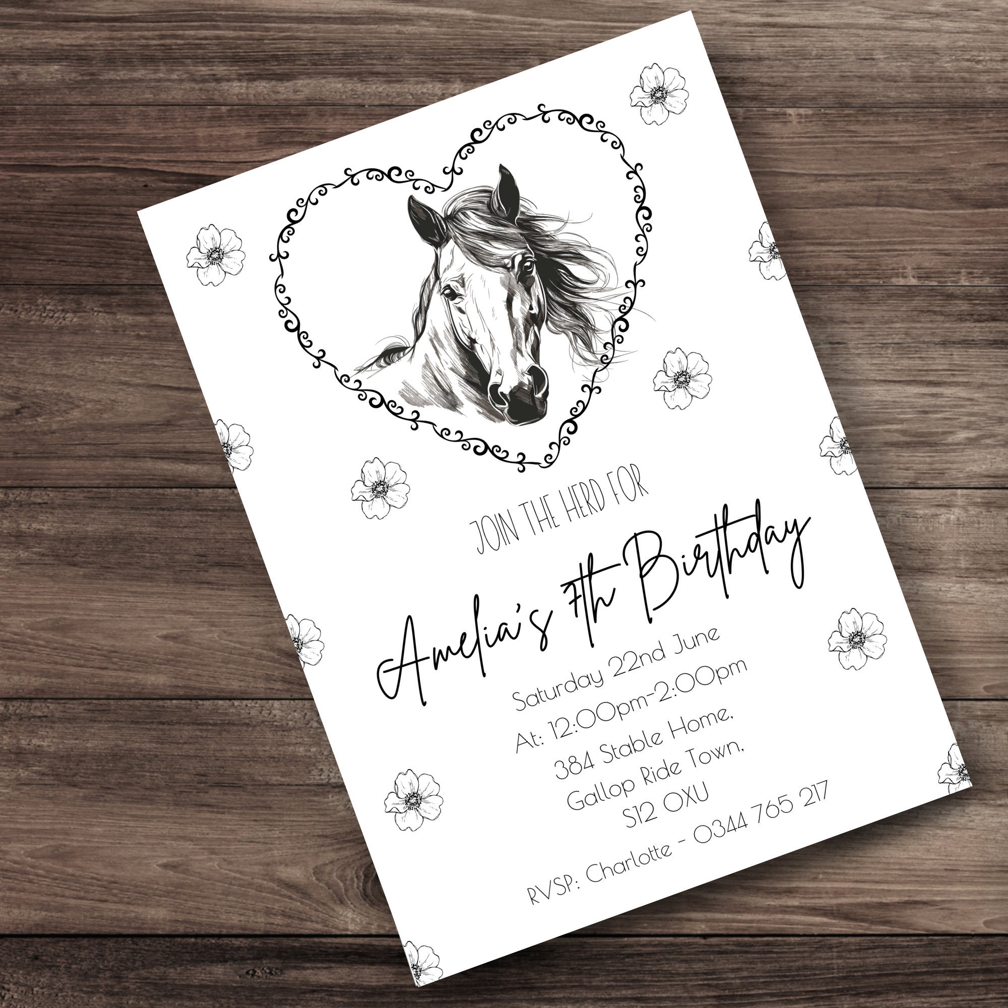 Printable Horse Birthday Party Invitation, Editable Horse Riding Party ...