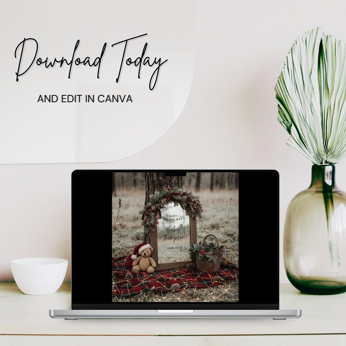 Christmas Digital Pregnancy Announcement Mirror Template | Modern Baby ...