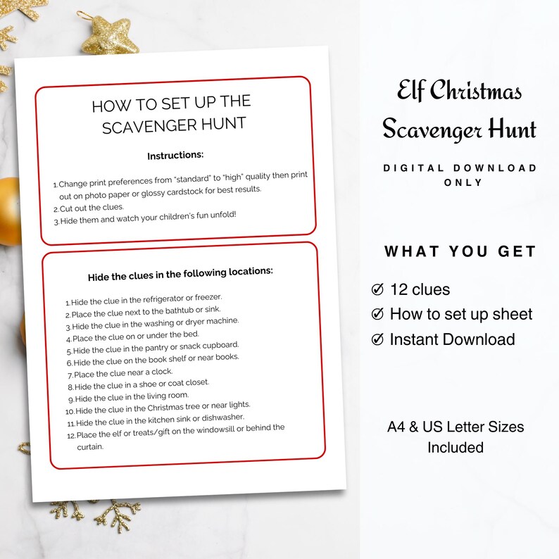 Elf Scavenger Hunt Printable | Christmas Treasure Hunt | Elf Games ...