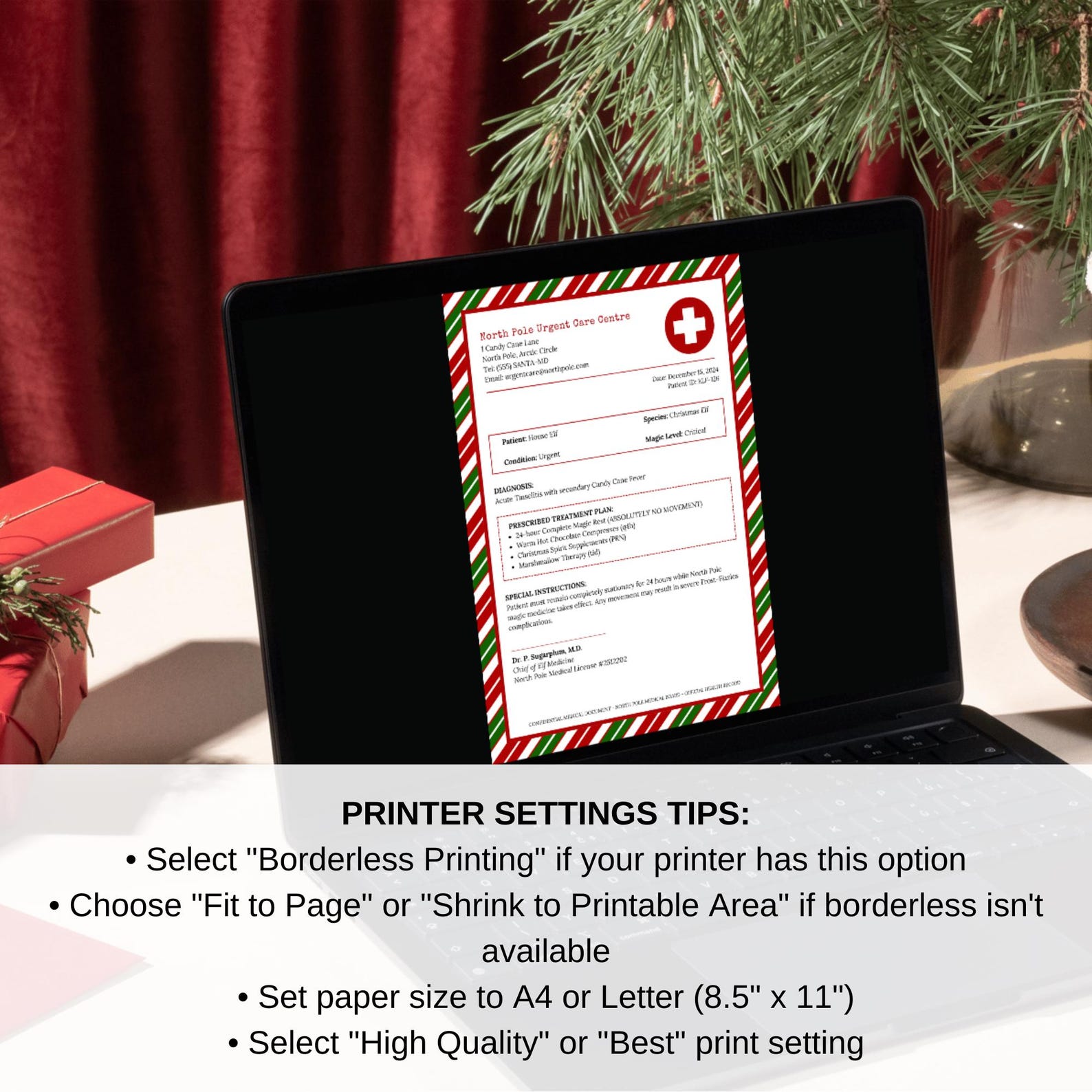 Elf Doctor Note Printable | Elf Sick Day | Emergency Elf Excuse Letter ...