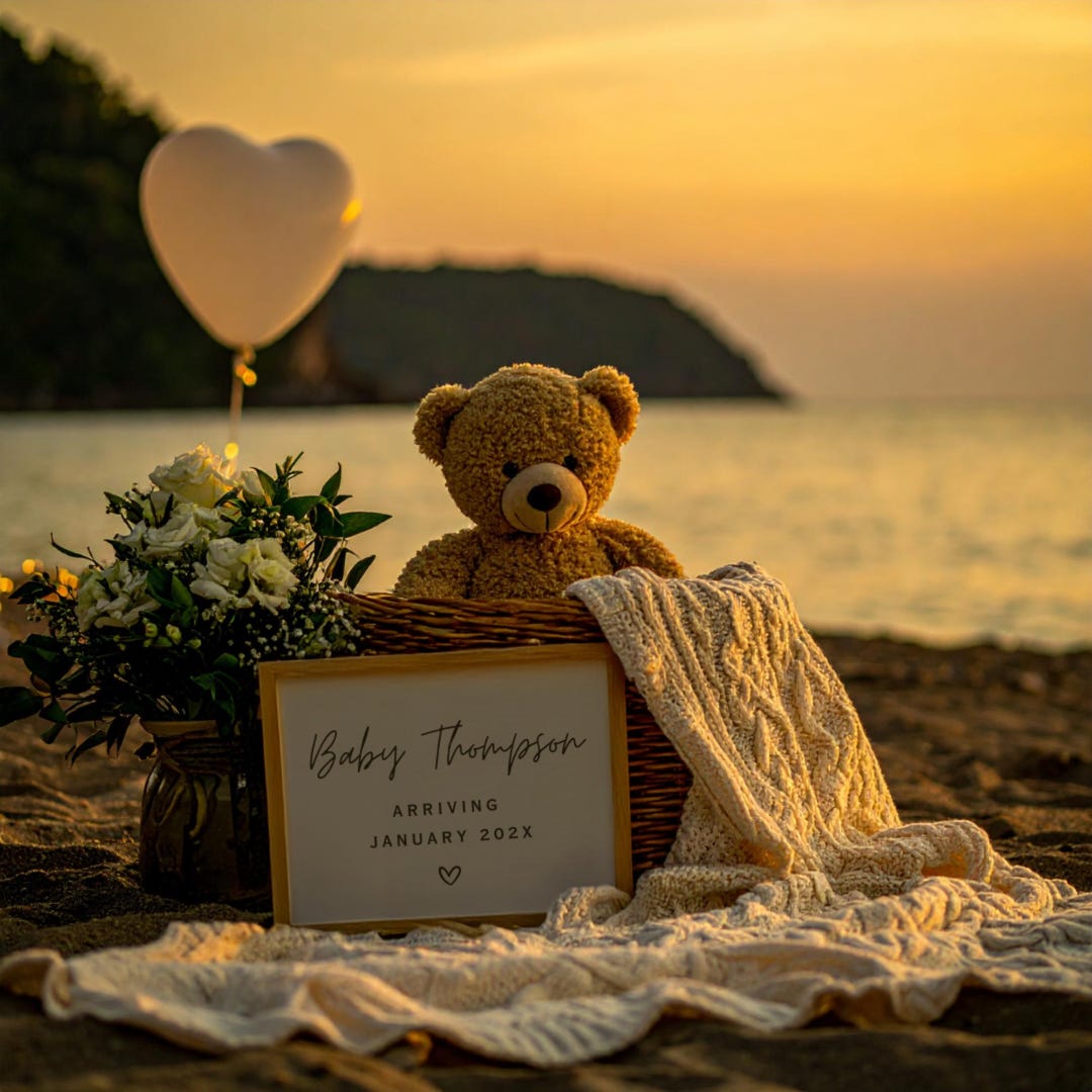 Beach Pregnancy Announcement Template | Digital Baby Reveal | Sea Theme ...