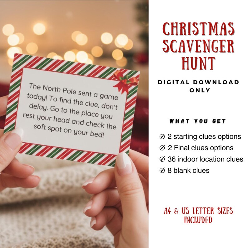 Christmas Scavenger Hunt Printable | Elf Treasure Hunt Clues for Kids ...