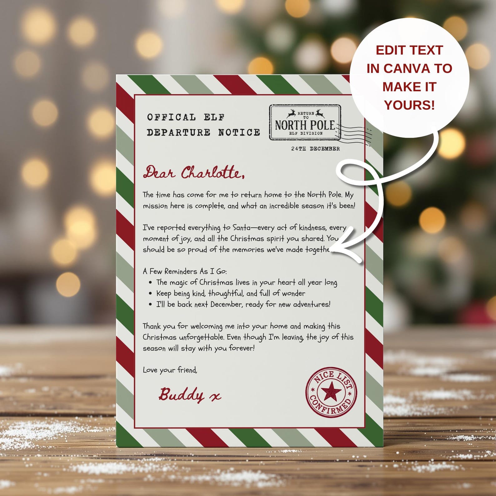 Editable Elf Goodbye Letter Christmas Eve | Festive Elf Departure ...