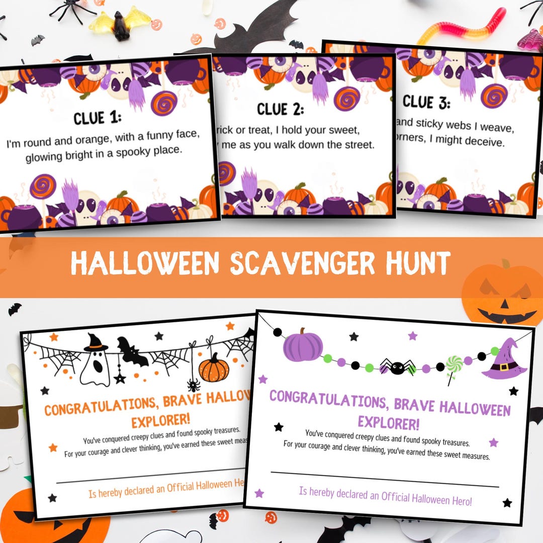 Halloween Scavenger Hunt Printable | Spooky Treasure Hunt Clues | DIY ...