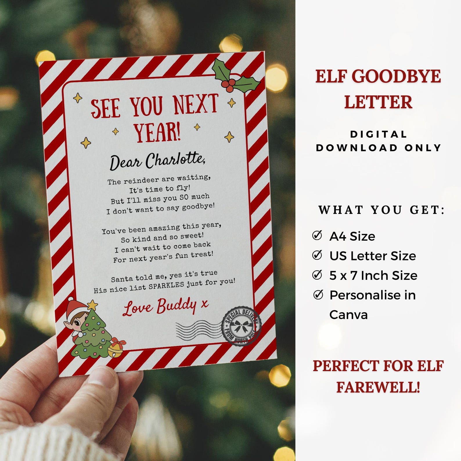 Editable Elf Goodbye Letter Printable | Canva Template | Elf Farewell ...