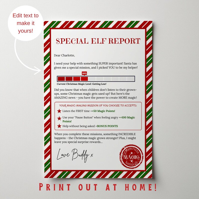 Elf Behaviour Report Letter Printable | Elf Listening Note | Christmas ...