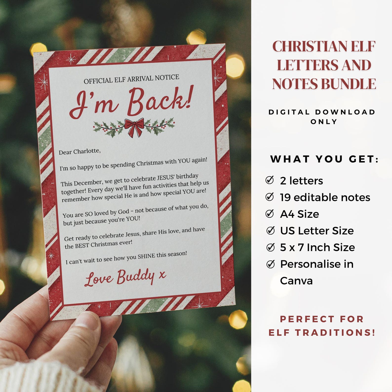 Christian Elf Letters Printable Editable Bundle | Faith Based Elf ...