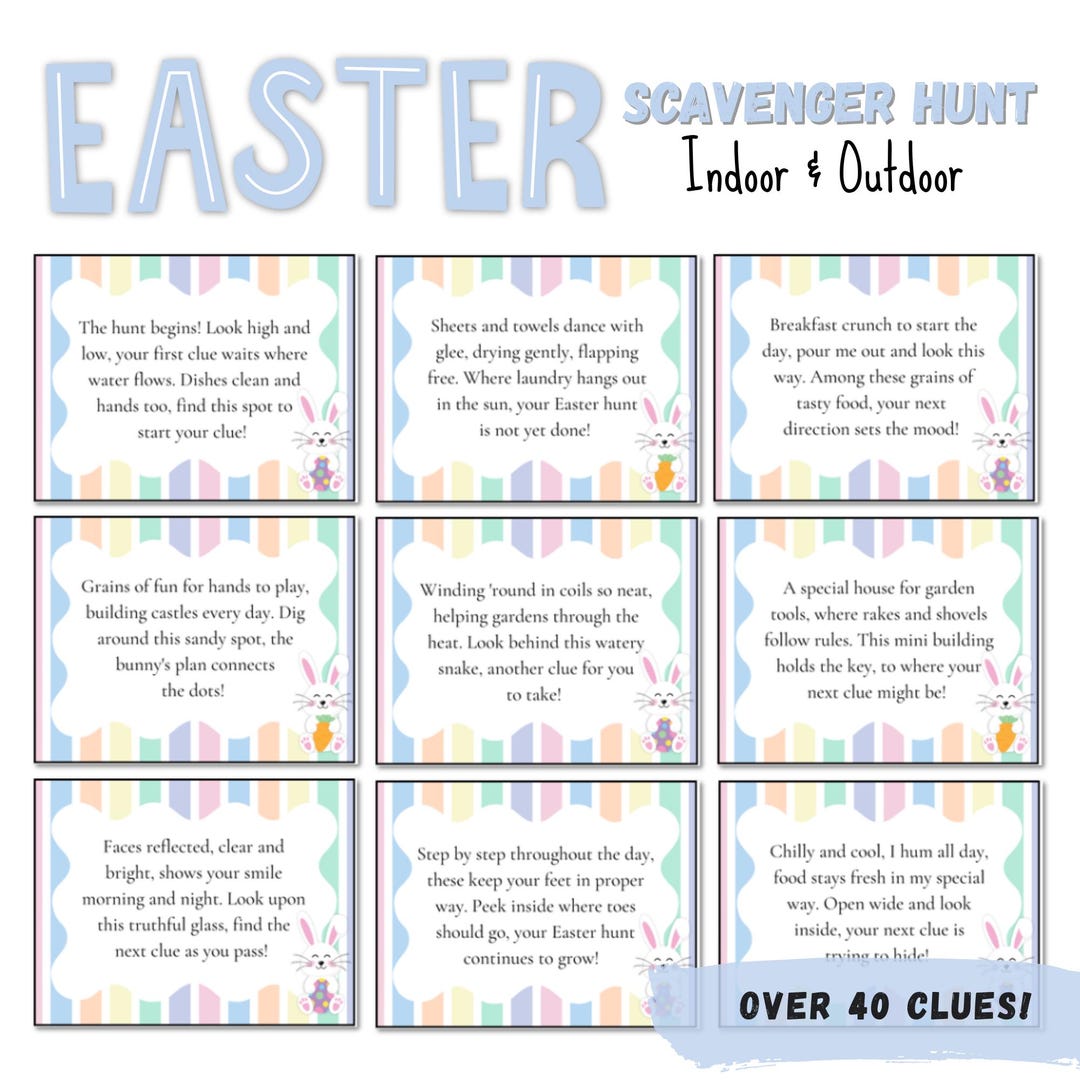 Easter Scavenger Hunt Printable | Easter Egg Hunt Clues for Kids ...