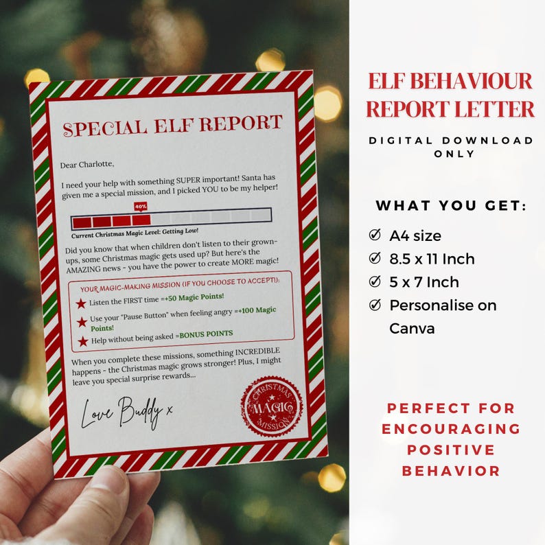 Elf Behaviour Report Letter Printable | Elf Listening Note | Christmas ...