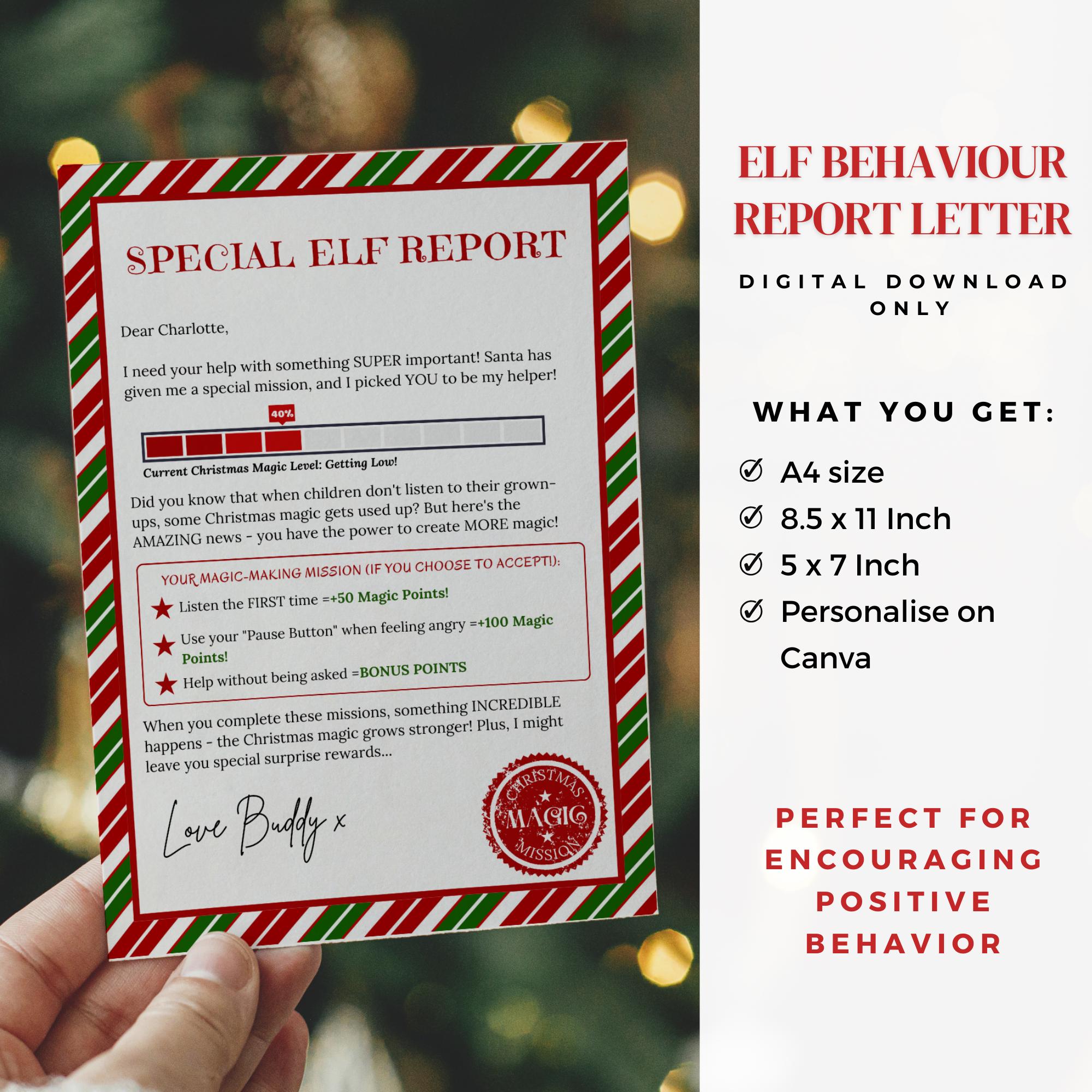 Elf Behaviour Report Letter Printable | Elf Listening Note | Christmas ...