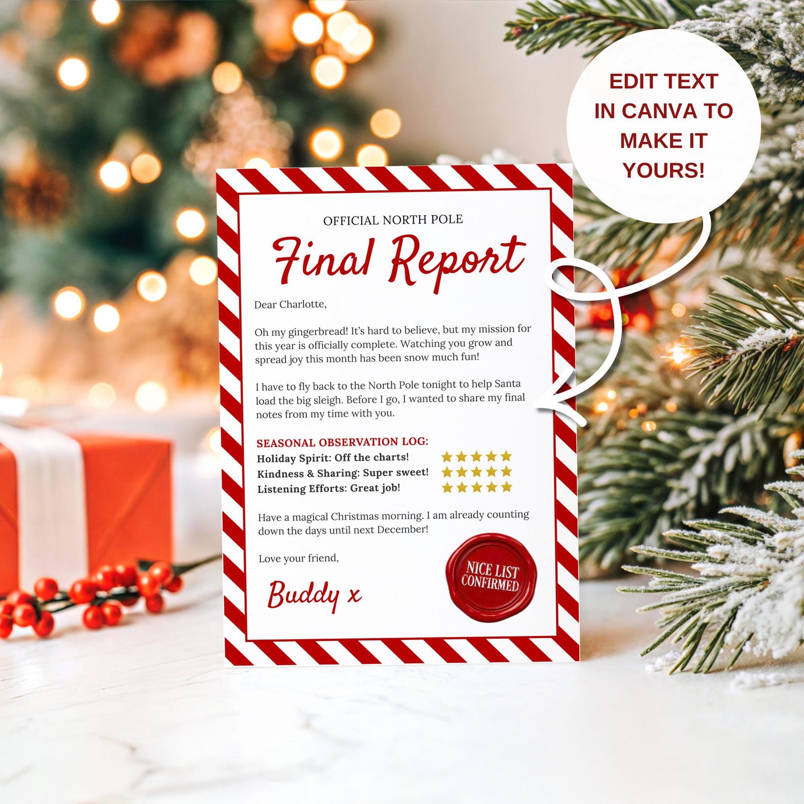 Printable Elf Goodbye Letter | Final Elf Report | Last Day Elf Note ...