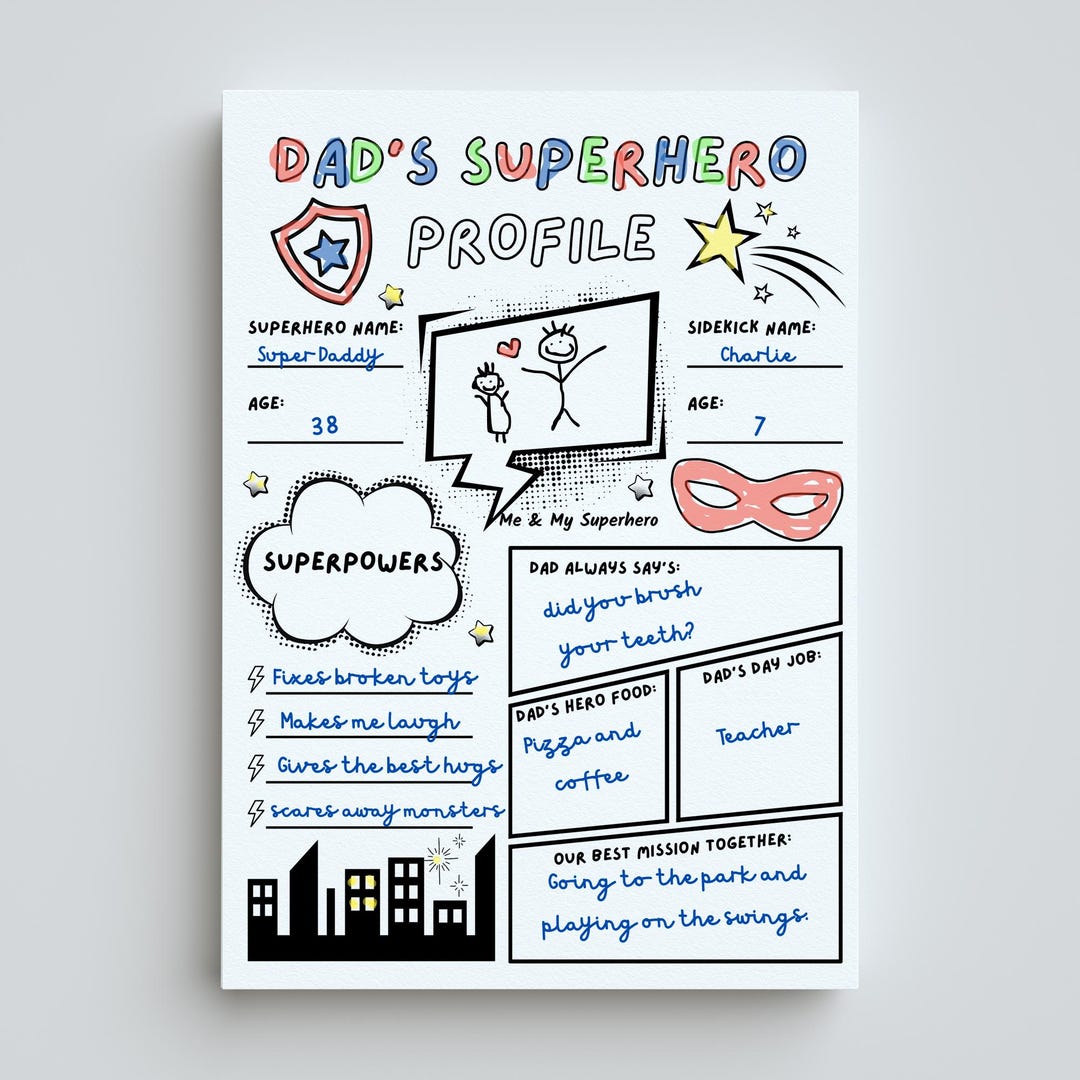 All About My Dad Printable Fathers Day Questionnaire | Superhero Dad ...