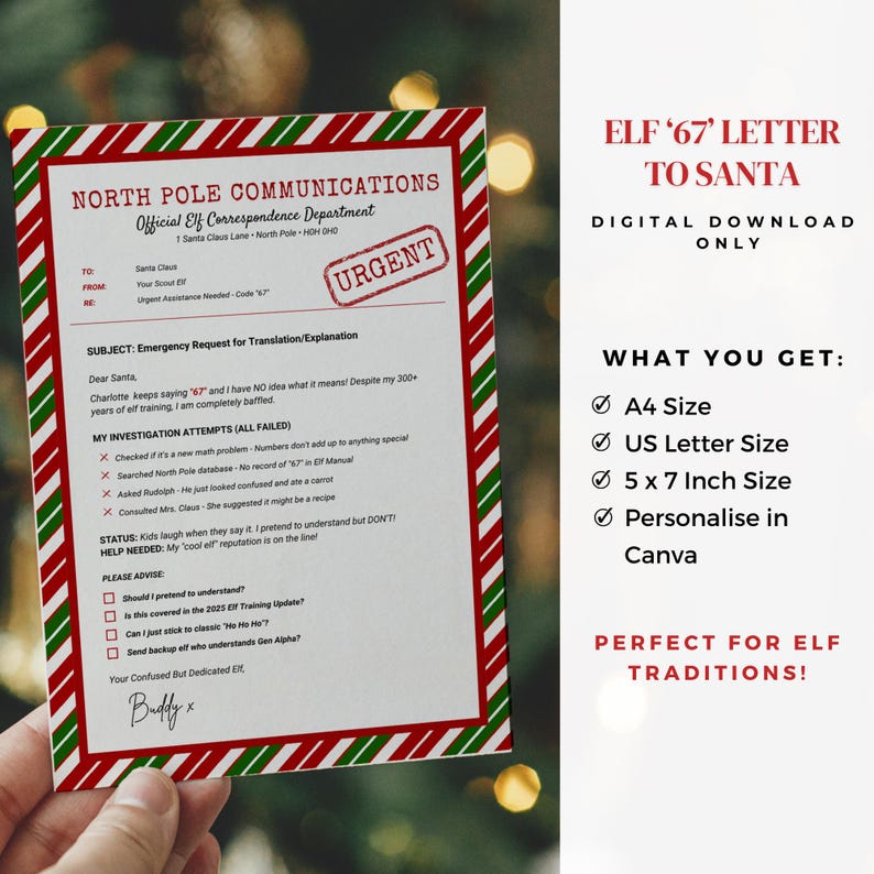 Elf 67 Letter to Santa Printable | Funny Elf Props | Elf Accessories ...