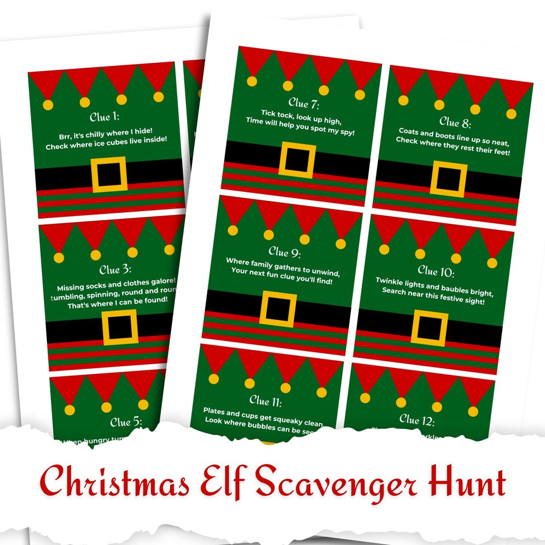 Elf Scavenger Hunt Printable | Christmas Treasure Hunt | Elf Games ...