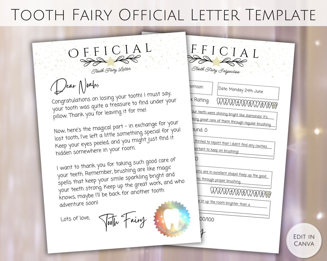 Personalised Tooth Fairy Letter & Tooth Fairy Inspection Letter ...