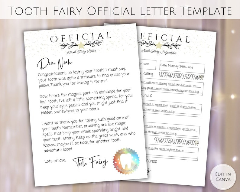 Personalized Tooth Fairy Letter & Inspection Set (instant Download) - Etsy