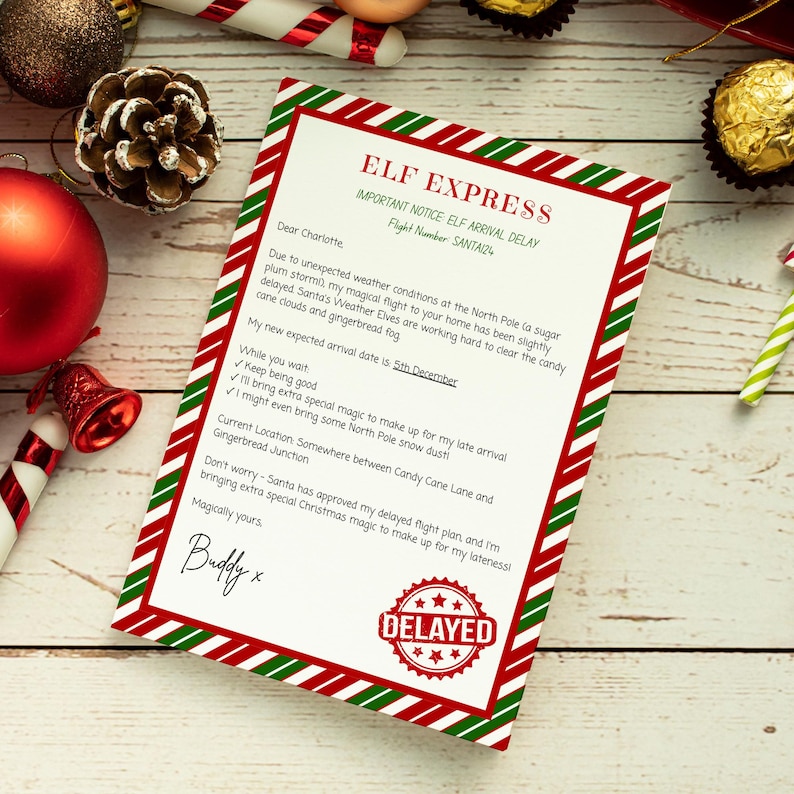 Elf Late Arrival Letter Printable | Delayed Elf Note | North Pole ...