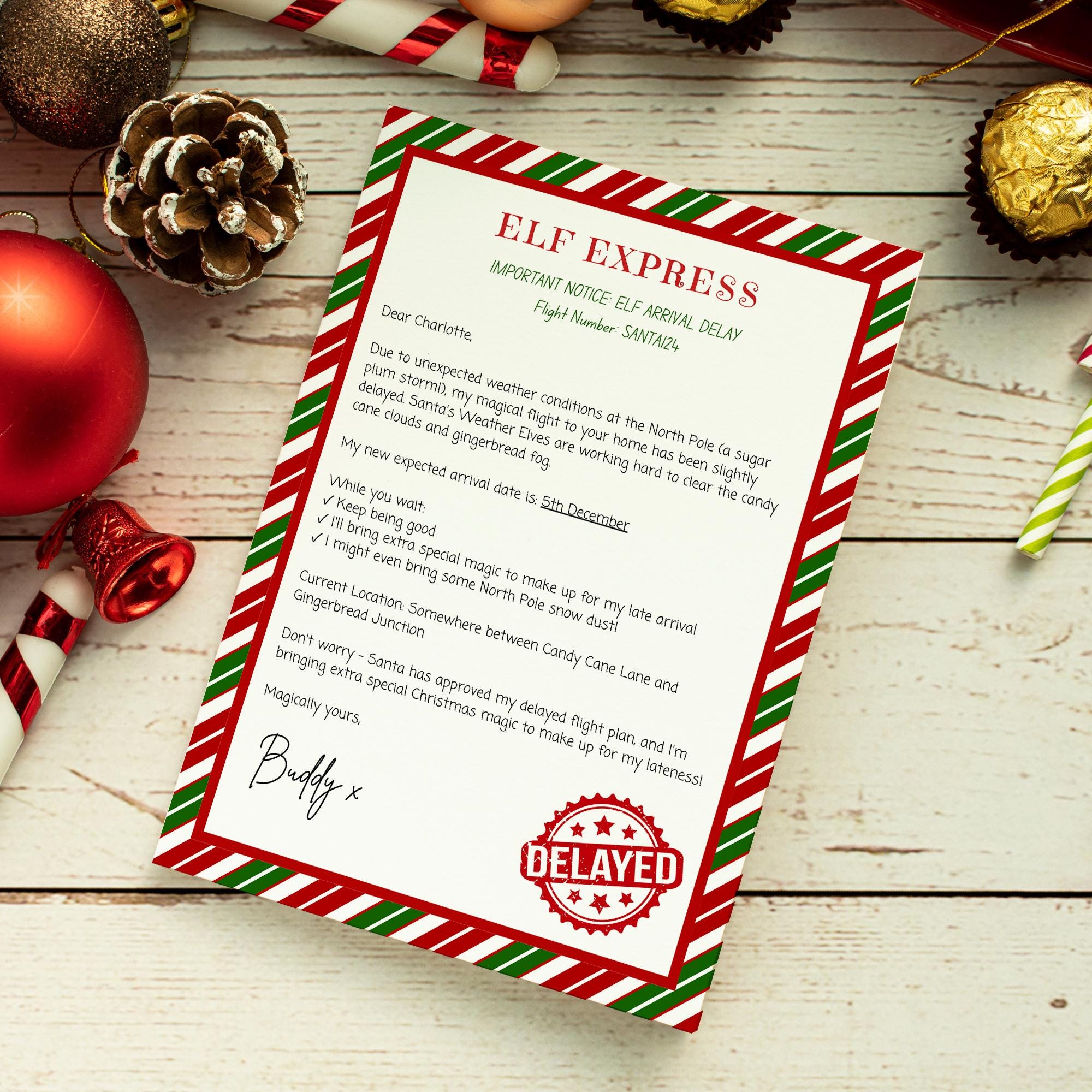 Elf Late Arrival Letter Printable | Delayed Elf Note | North Pole ...