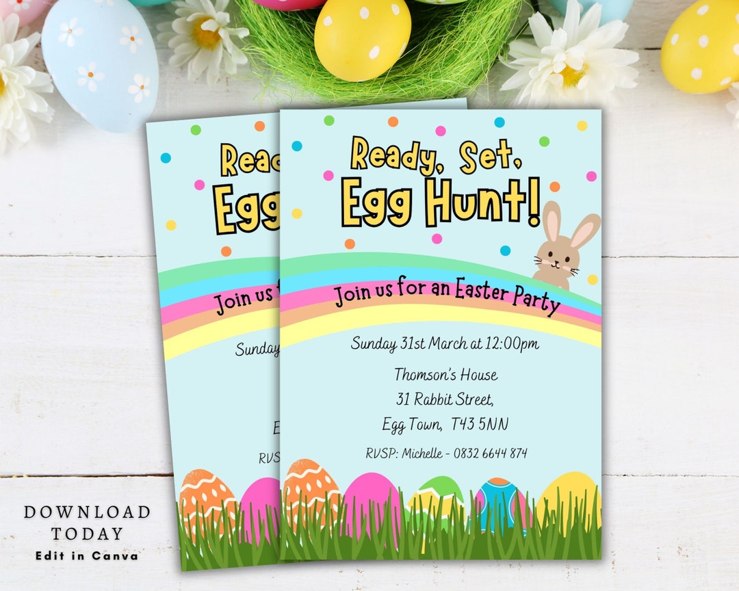 Editable Easter Party Invitation, Digital Easter Egg Hunt Party, Easter ...