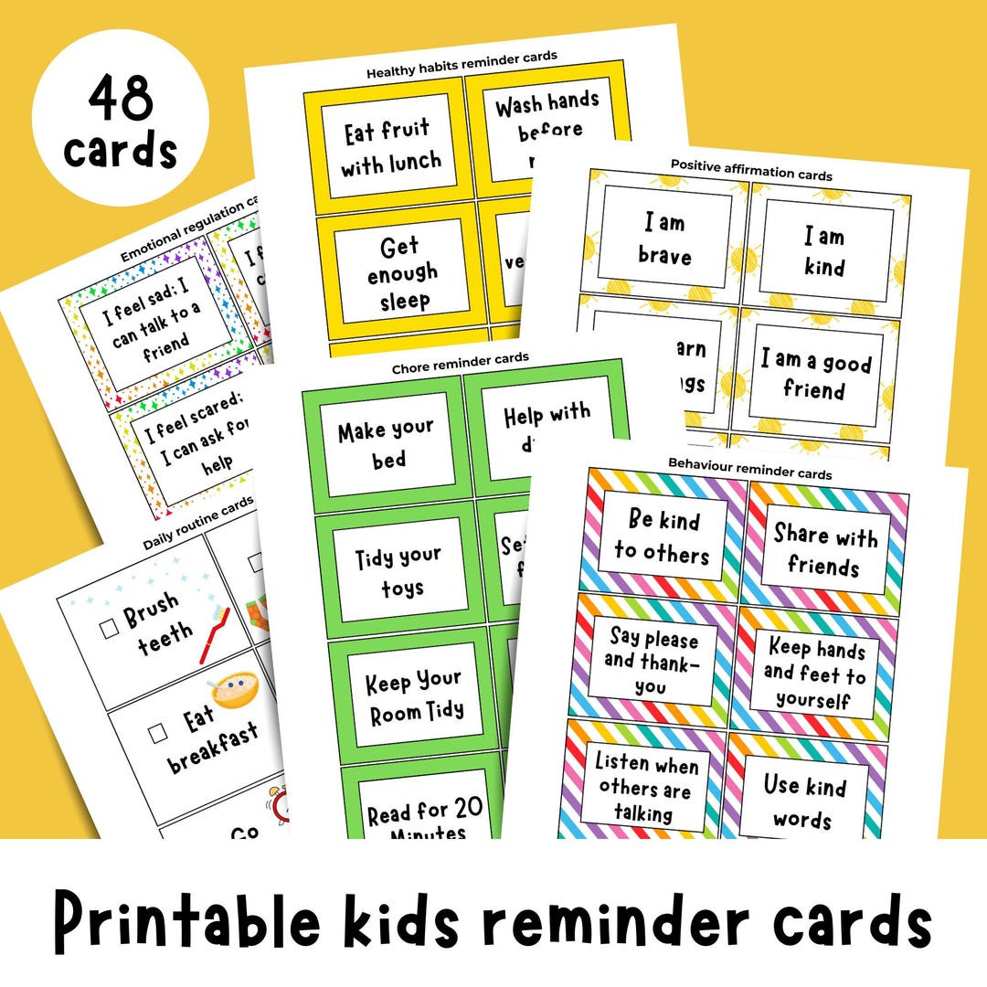 Printable Reminder Cards for Kids | Daily Routines| Positive ...