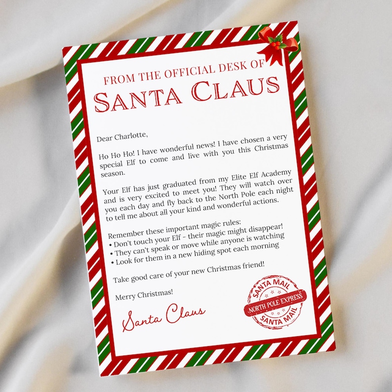 Elf Welcome Letter From Santa | First Time Elf Arrival Note ...