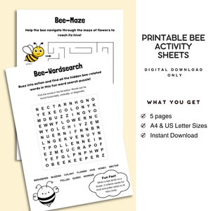 Kids Bee Activity Printable Sheets, Educational Bee-themed Worksheets ...