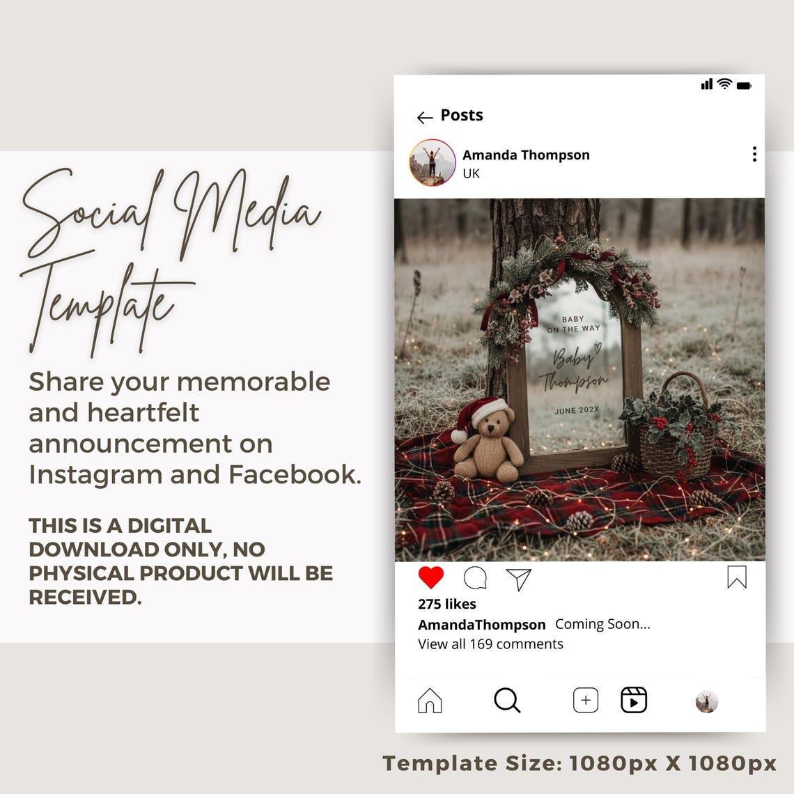 Christmas Digital Pregnancy Announcement Mirror Template | Modern Baby ...