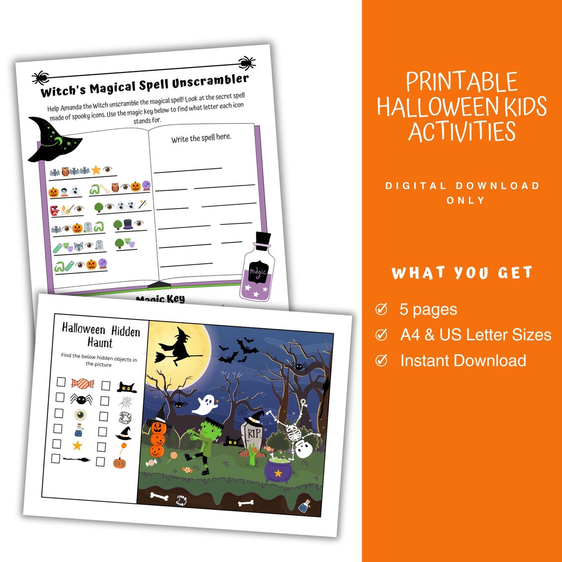 Halloween Printables Bundle Kids | 5 Spooky Games Activities | Instant ...