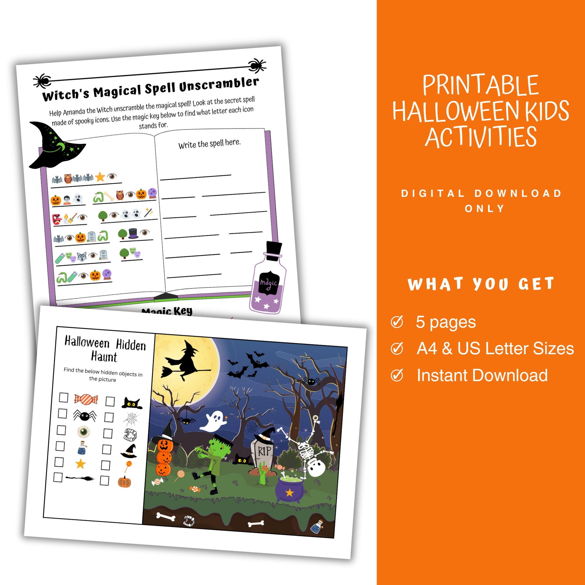 Halloween Printables Bundle Kids | 5 Spooky Games Activities | Instant ...