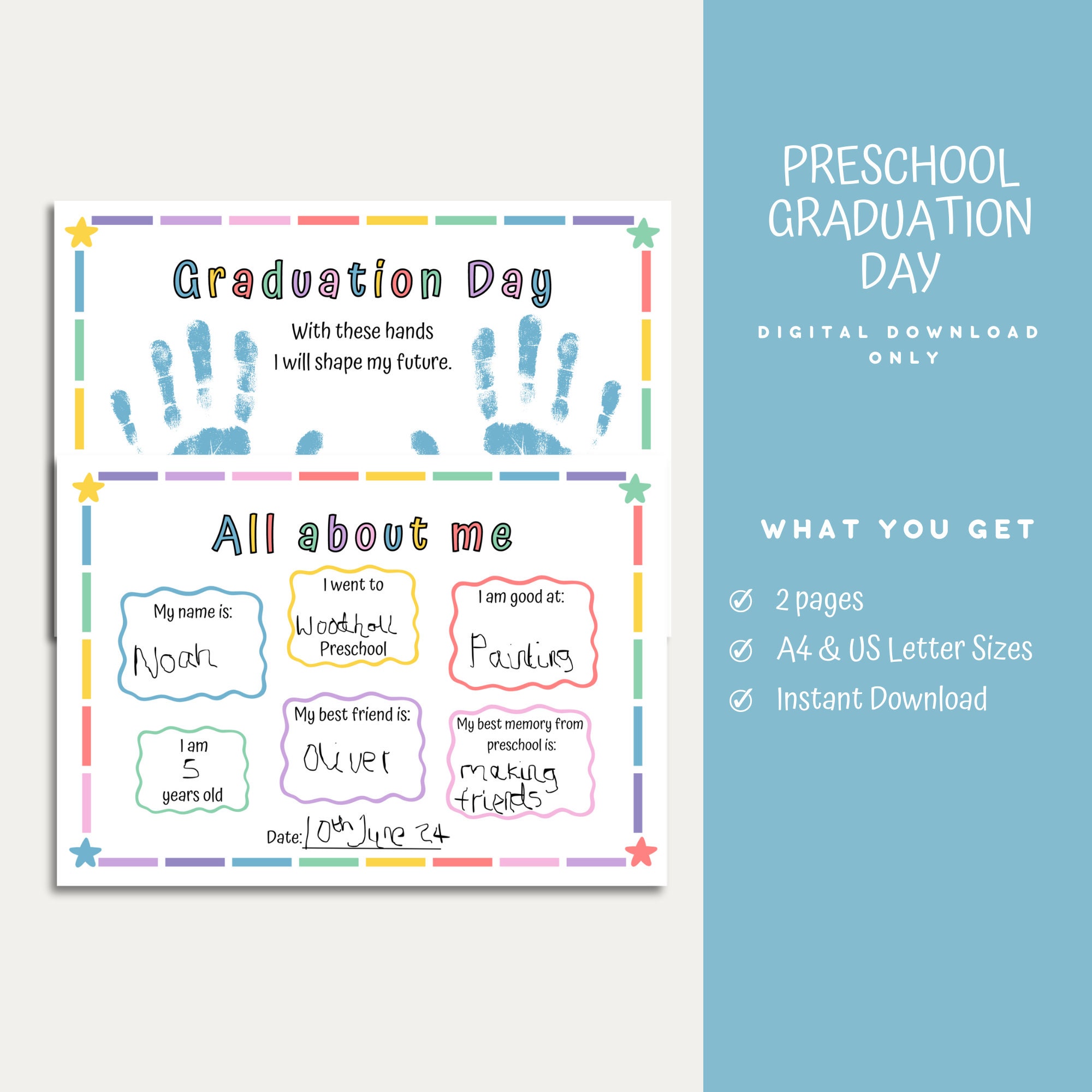 Printable Preschool Graduation With Handprint Art Preschool Graduation ...
