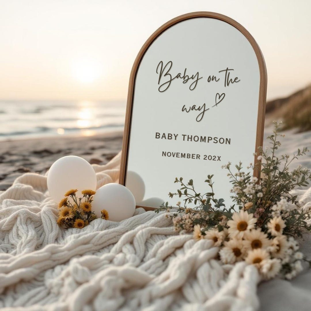 Beach Pregnancy Announcement Template | Mirror Baby Reveal | Sea Theme ...