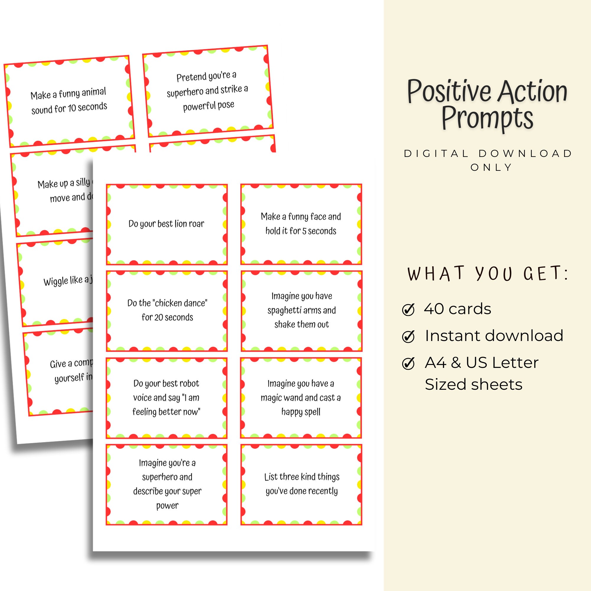 Positive Action Cards for Kids Printable | Mood Boosting Activities ...