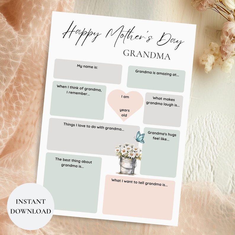 All About My Grandma Questionnaire, Mothers Day Printable Gift From ...
