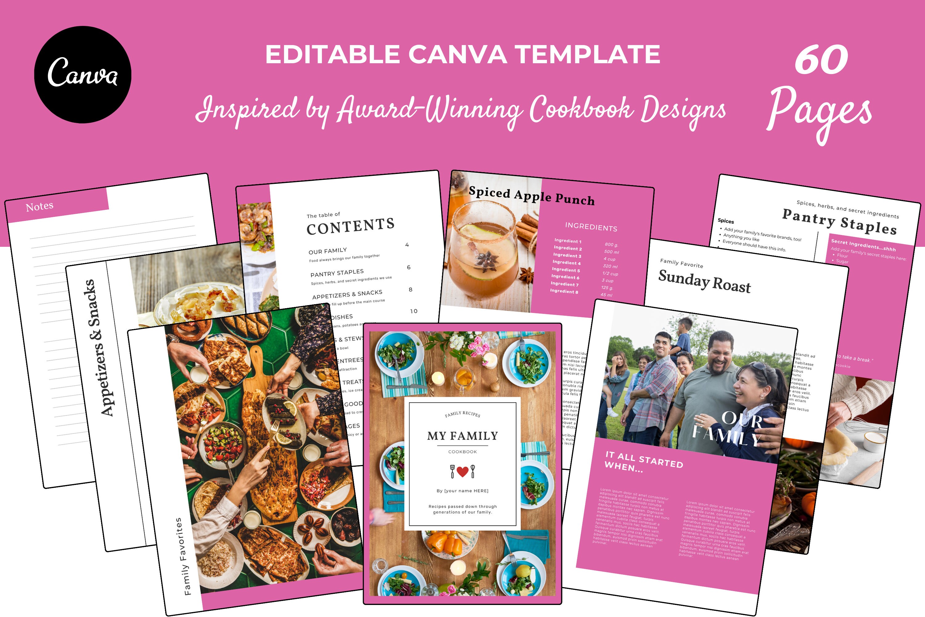 Cookbook Template | Generational Family | Editable Ebook Template ...