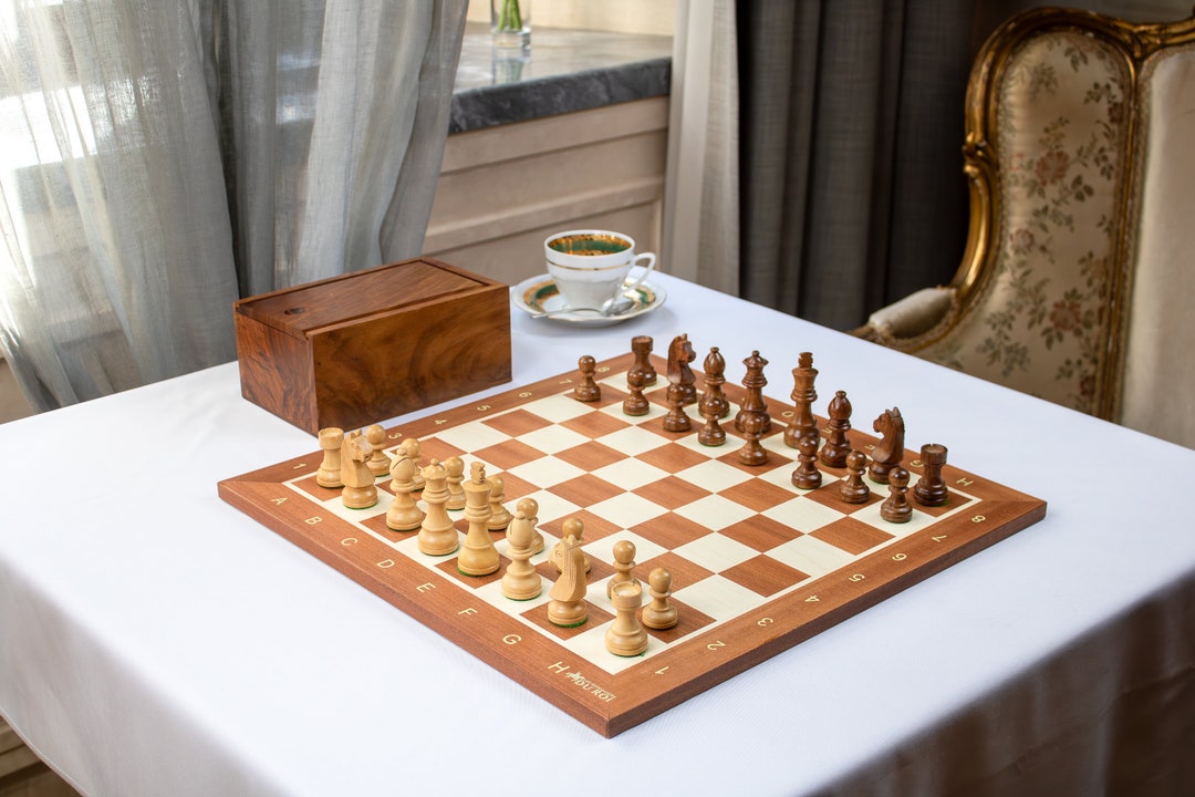 Professional Chess Set - Mahogany Wood Board With Algebraic Notation ...