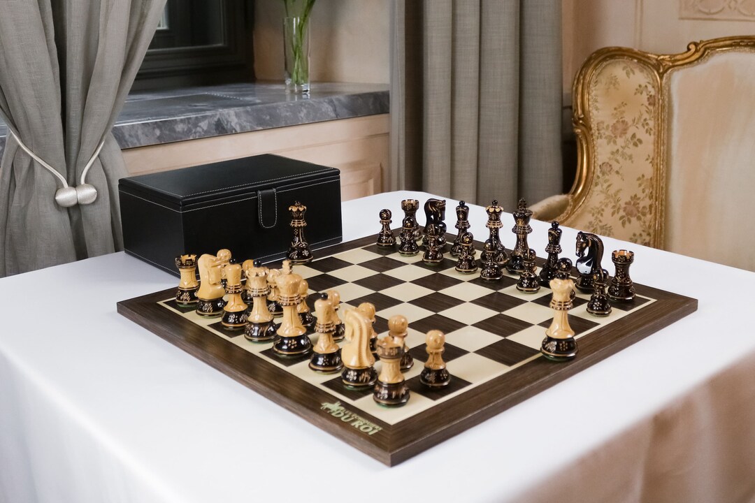 Chess Set With Storage - Tiger Ebony Wood Board 48x48cm and Royal Chess ...